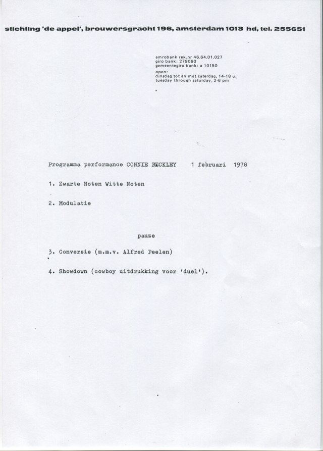 Connie Beckley – Performance - Archief - de Appel Amsterdam
